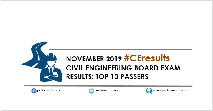 RESULT: November 2019 Civil Engineer CE board exam top 10 passers RESULT: November 2019 Civil Engineer CE board exam top 10 passers