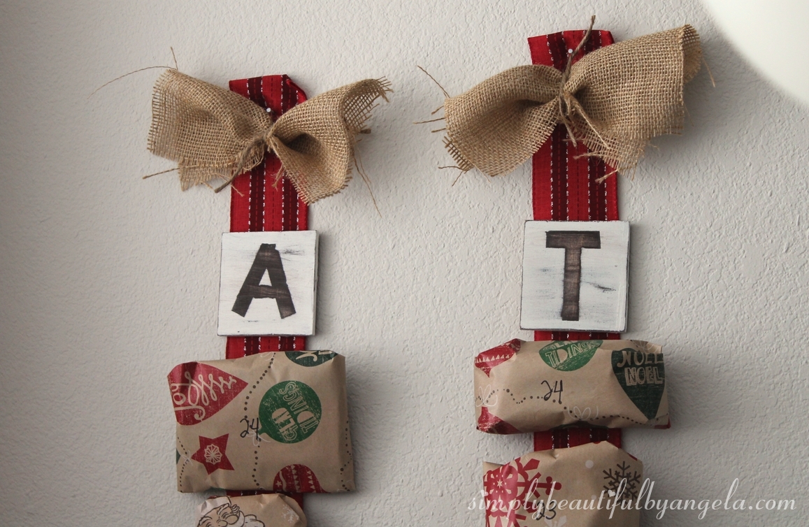 Christmas Ribbon Advent Calendar Using Dollar Store Items