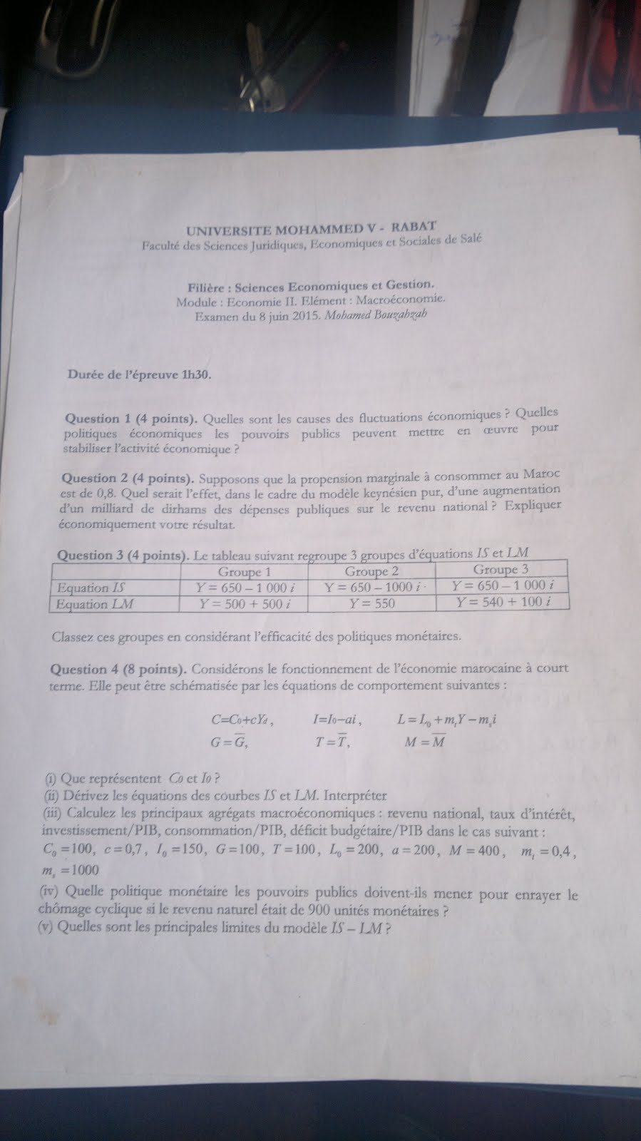 Examen de Macroéconomie S2 - Cours D'économie Gratuit Examen de Macroéconomie S2 - Cours D'économie Gratuit