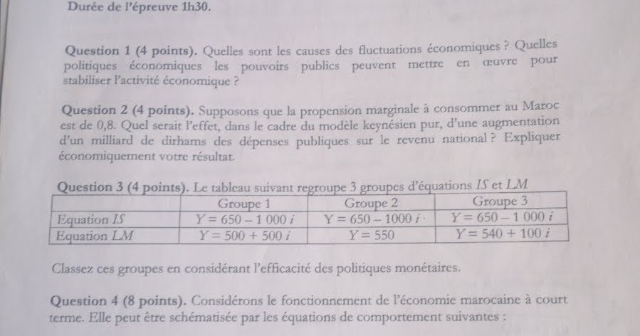 Examen de Macroéconomie S2 - Cours D'économie Gratuit Examen de Macroéconomie S2 - Cours D'économie Gratuit