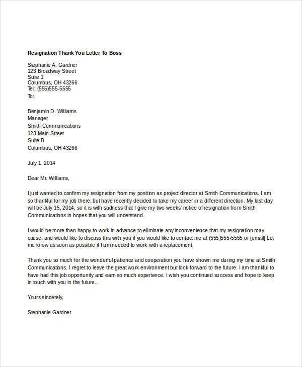 Thank You Letter To Manager ~ Thankyou Letter