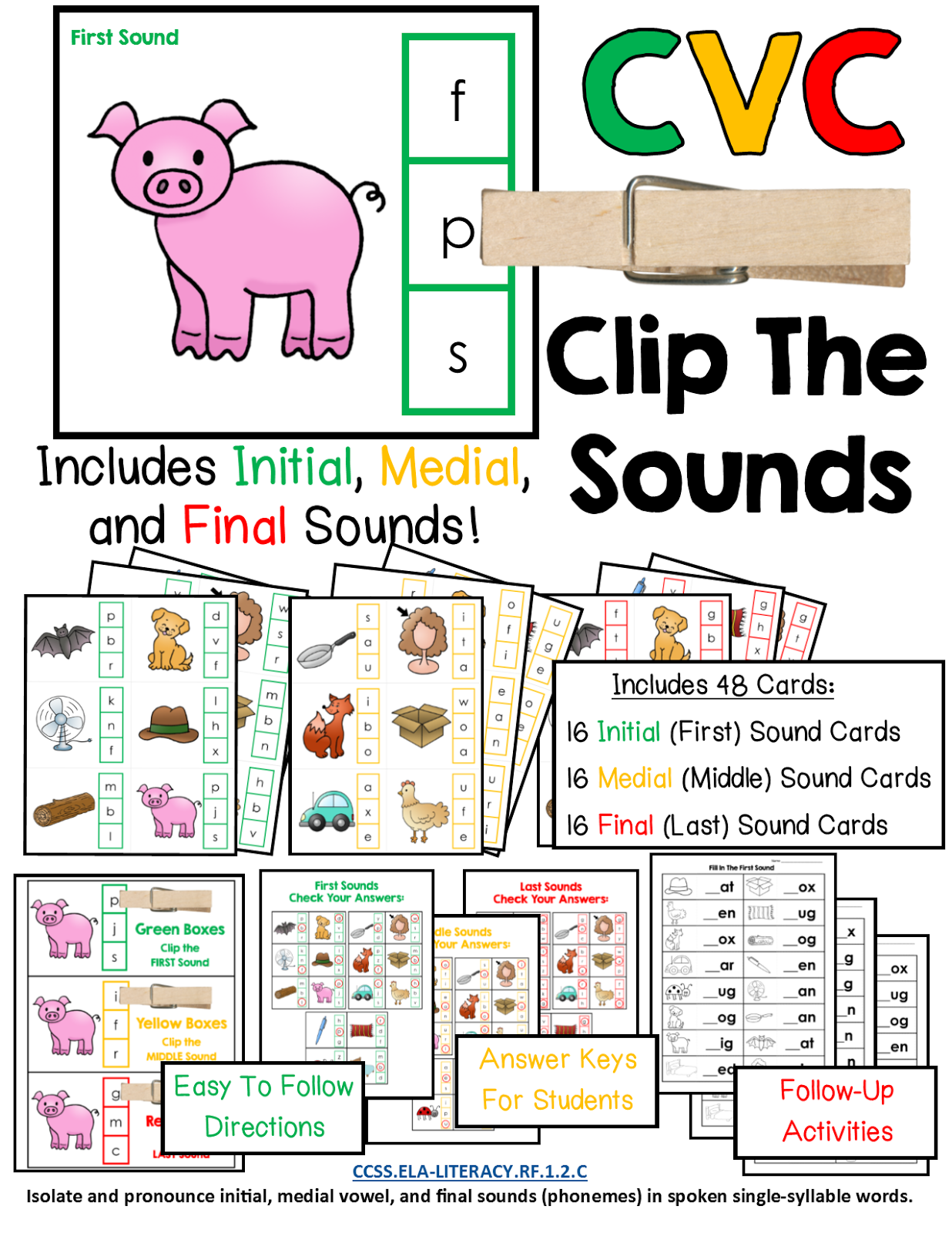 CVC Initial, Medial, and Final Sound Clip Cards and a Sneak Peek at the ...