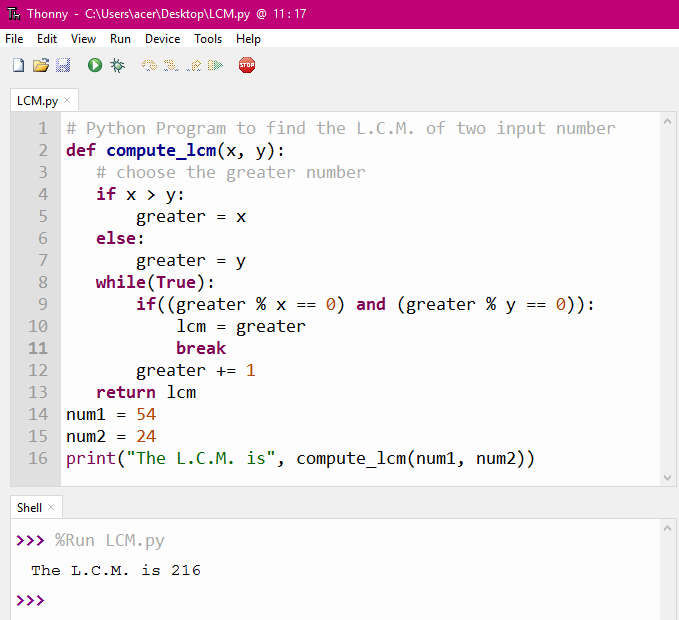 Python Program To Find Lcm B2apython