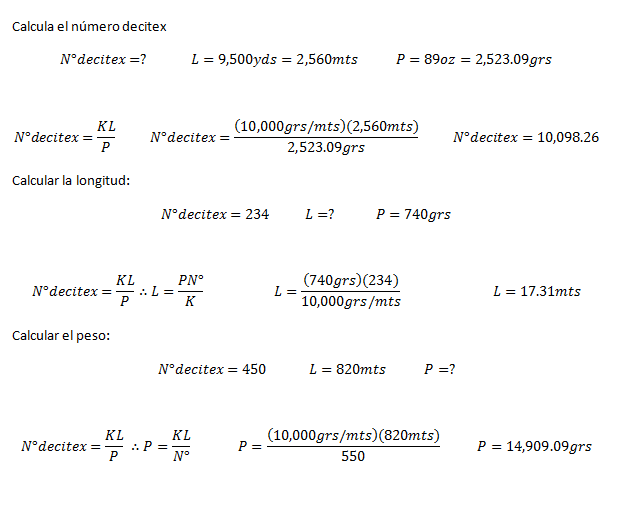 TIPOS DE NUMERACIONES: NUMERACION DECITEX