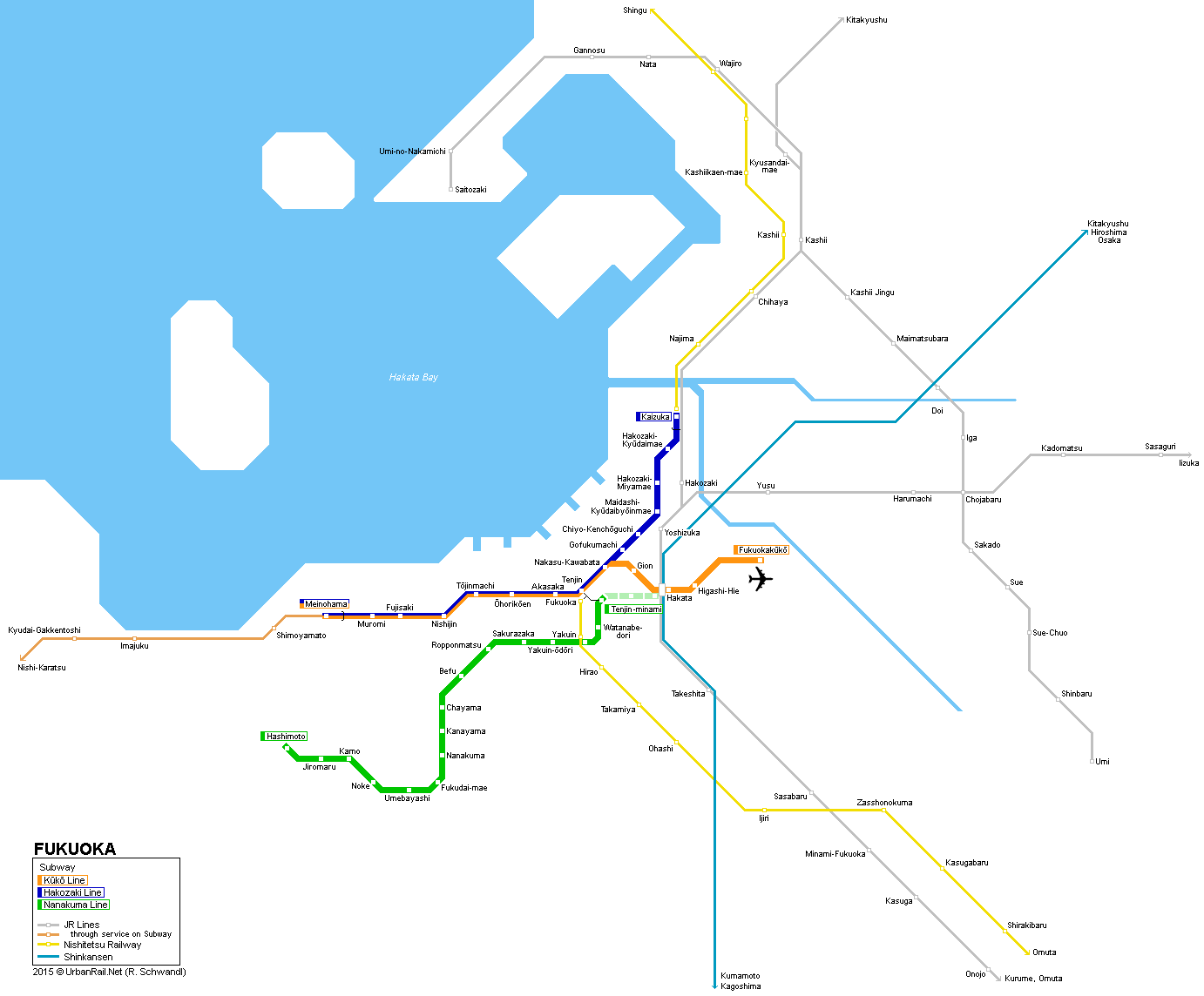 Mapas del metro de Fukuoka - Conmimochilacuestas