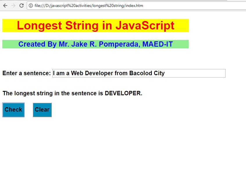 Free Programming Source Codes And Computer Programming Tutorials Longest String In Javascript