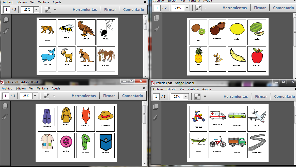 MATERIALS DE LOGOPEDIA: LOTOS DE ANIMALES, FRUTAS, ROPAS Y VEHICULOS