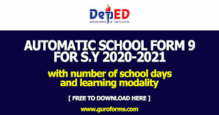 Automatic School Form 9 for S.Y 2020-2021 - with number of school days ...