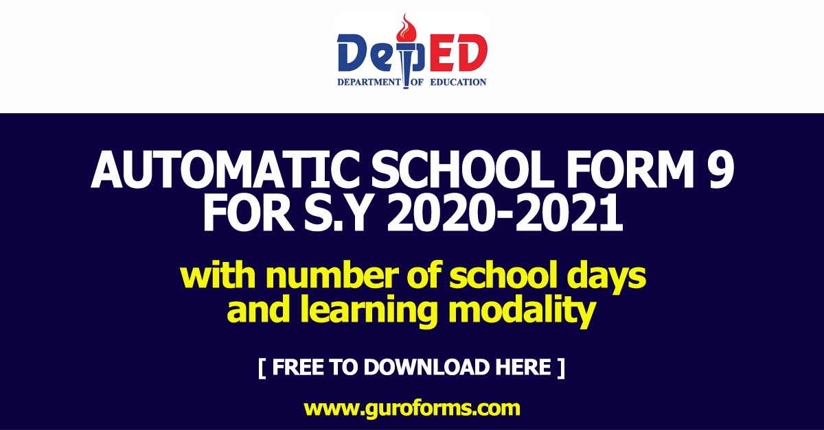 Automatic School Form 9 For S Y 2020 2021 With Number Of School Days Automatic School Form 9 For S Y 2020 2021 With Number Of School Days