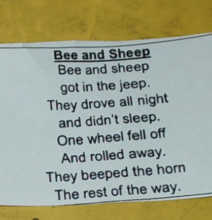 Learn poem "bee and sheep" for class -1-A,B,C,D