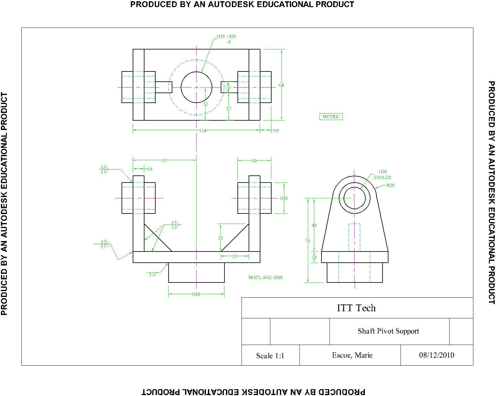 Marie Escue: Shaft Pivot Support (Mechanical Drawing)