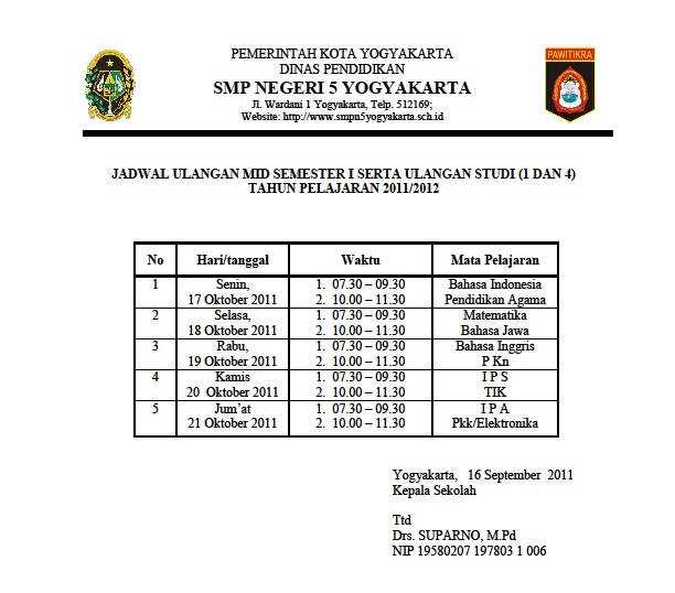 Jadwal Ulangan MID Semester 1 Serta Ulangan Studi ~ Retreight's Blog