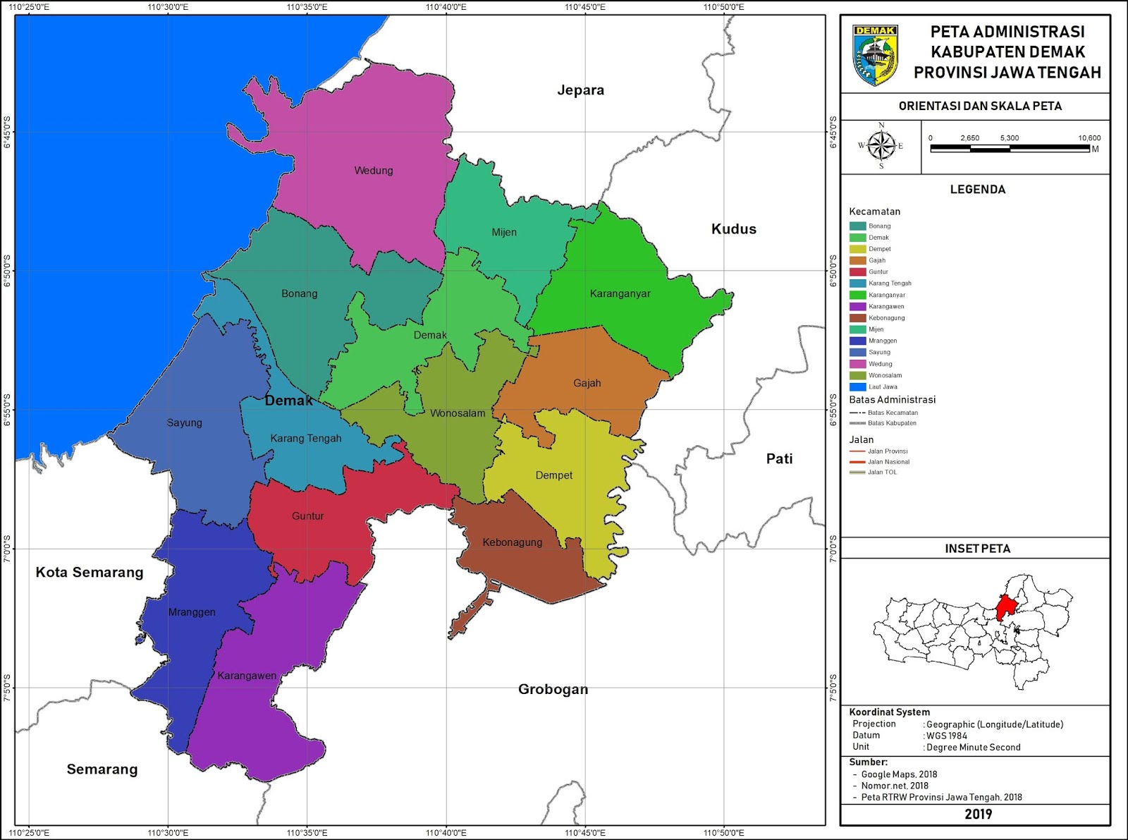 Peta Administrasi Kabupaten Demak, Provinsi Jawa Tengah ~ NeededThing