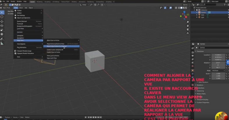Blender-4d: Aligner la caméra dans une vue