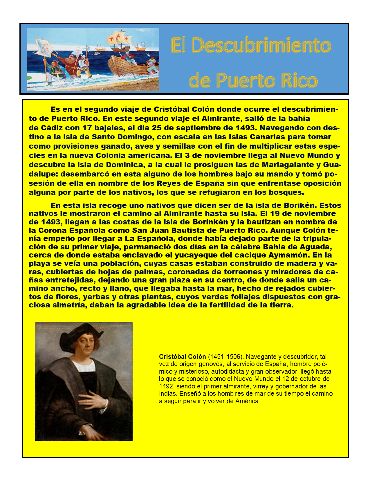 Biblioteca Escolar Manuel Méndez Liciaga: Descubrimiento de Puerto Rico