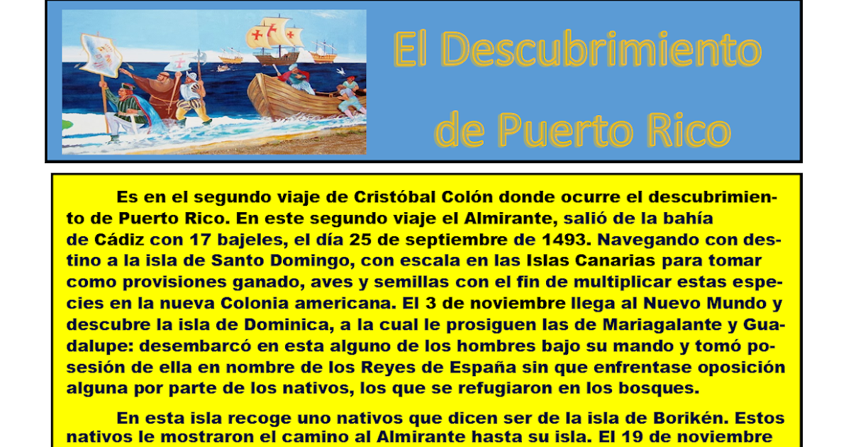 Biblioteca Escolar Manuel Méndez Liciaga: Descubrimiento de Puerto Rico