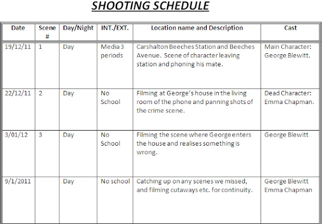 Ellie Pullen: Shooting Schedule