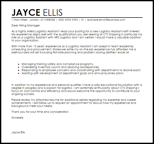 Sample Logistics Cover Letter ~ Resume Letter