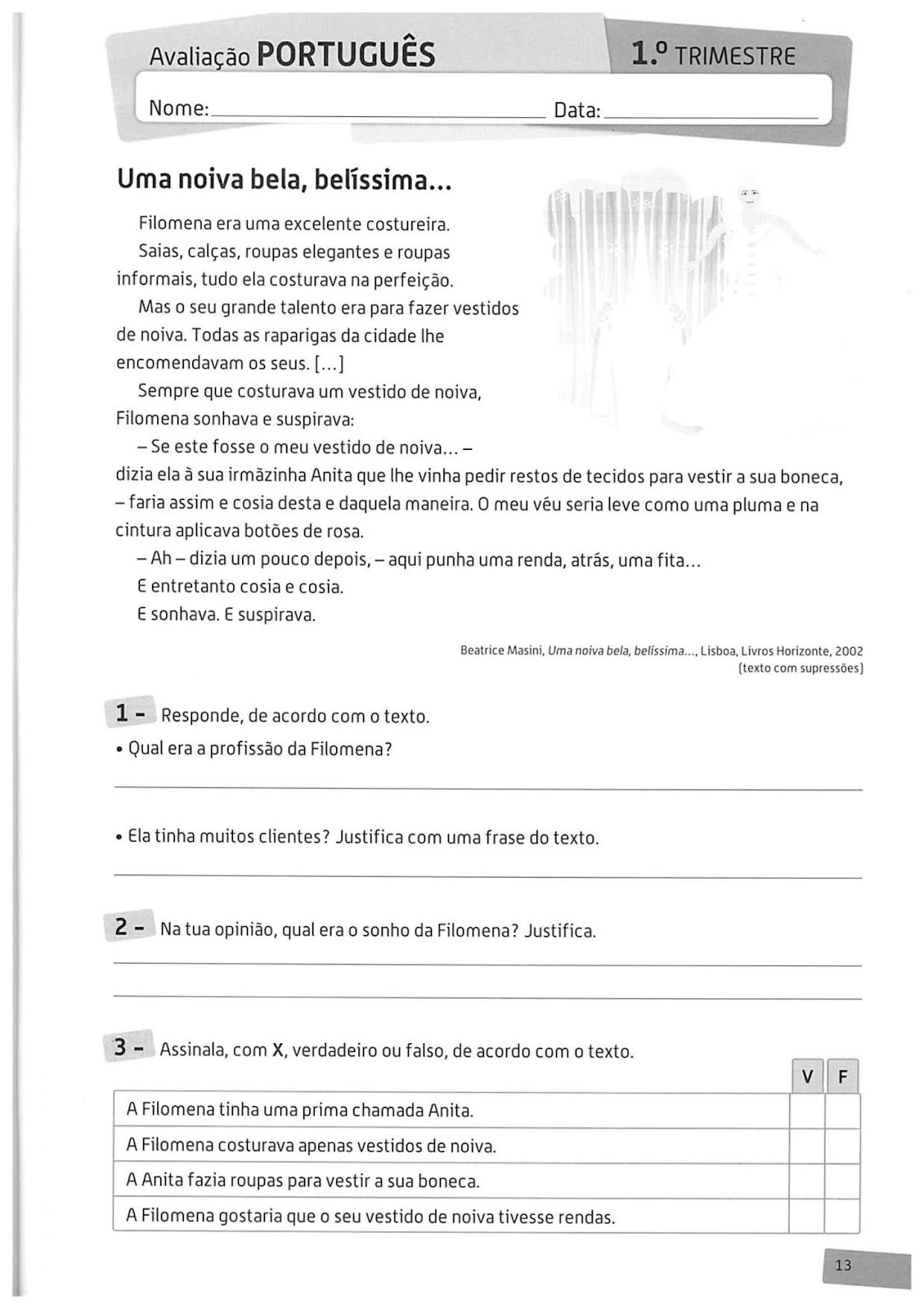 AVALIAÇÃO DE PORTUGUÊS 3 ANO.