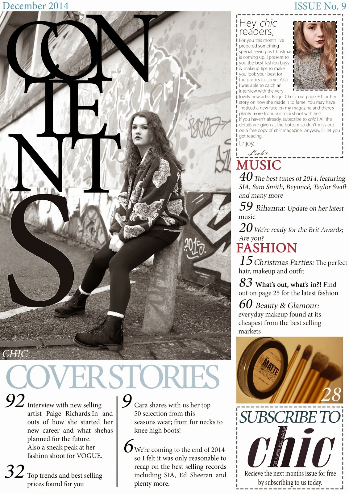 Leah Allard AS Media Blog: My Fashion Music Magazine, Chic: contents page