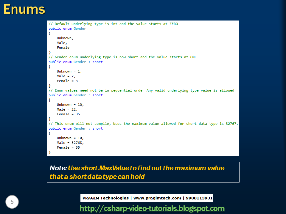Sql server, .net and c# video tutorial: Part 47 – Enums