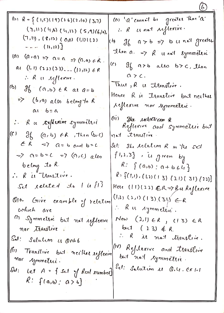 Relation and Function Class 12th Math Handwritten Notes