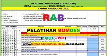 RAB Pelatihan Pengelolaan BUMDes [Excel-PDF] | FORMAT ADMINISTRASI DESA