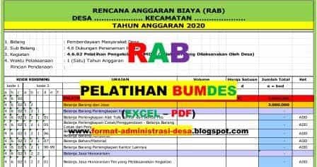 RAB Pelatihan Pengelolaan BUMDes [Excel-PDF] | FORMAT ADMINISTRASI DESA