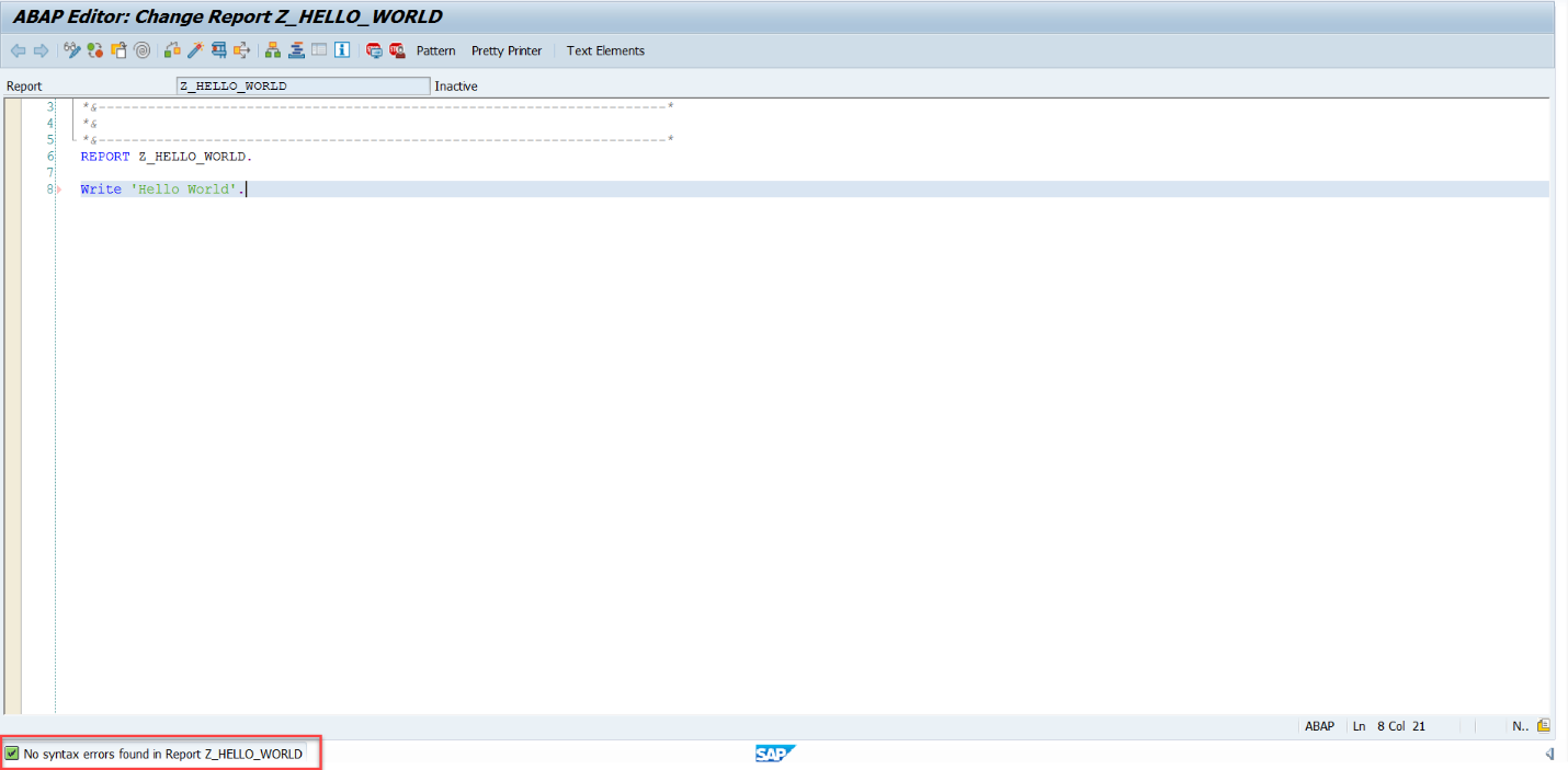 Programming for beginners: ABAP Editor : Hello World Program