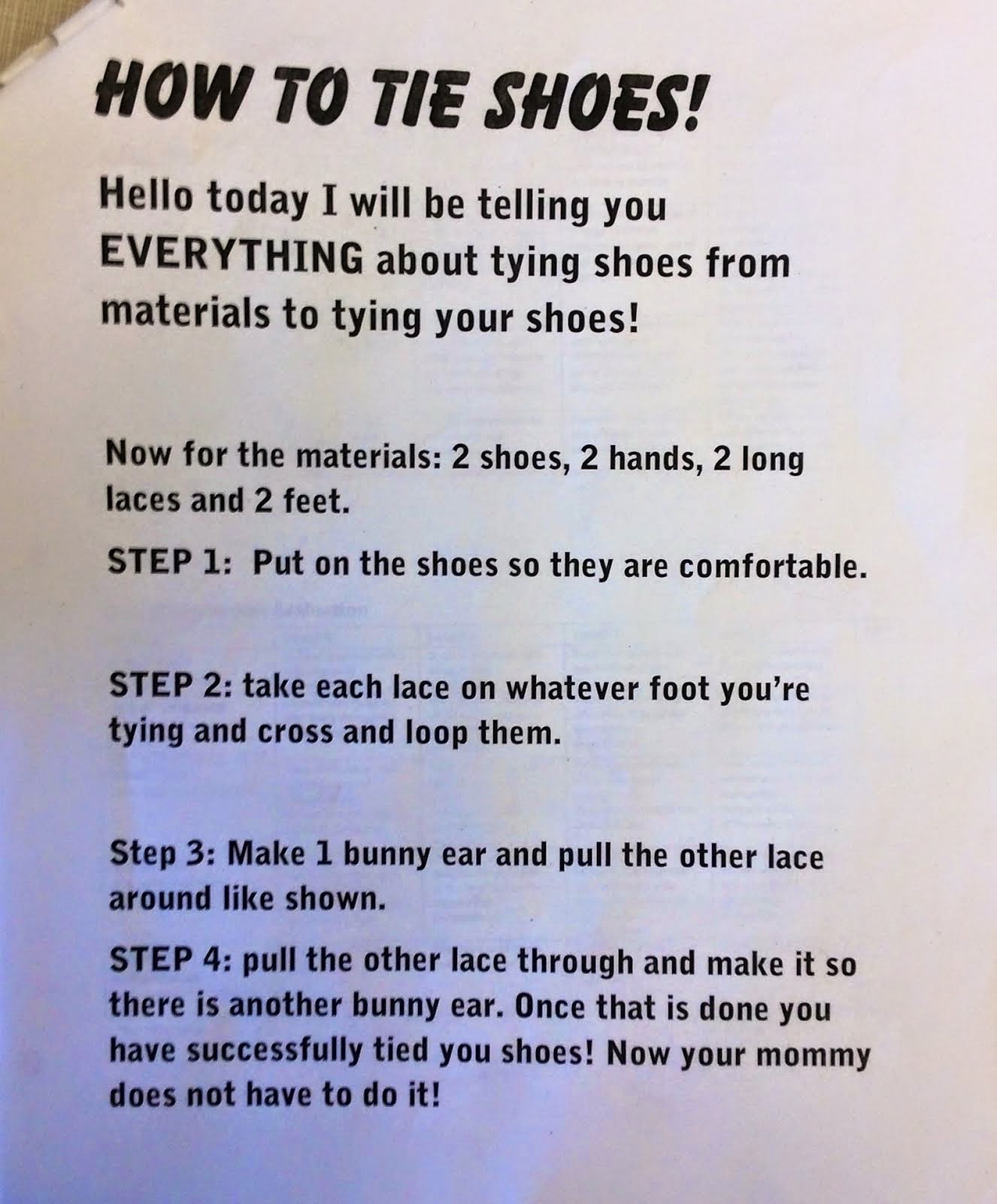 Room 13: Procedural Writing: How to tie your shoes