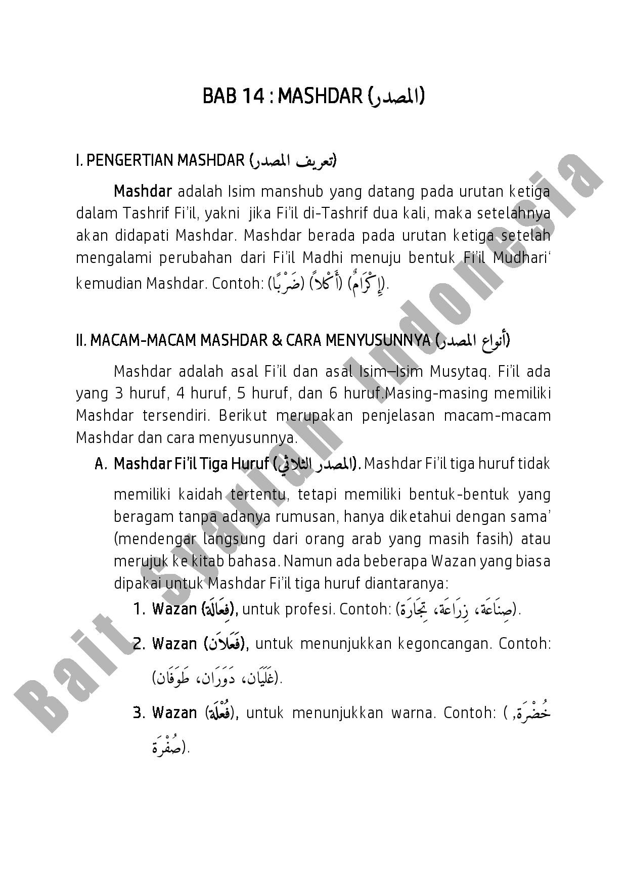 Ilmu Sharaf Bab 14 : Isim Mashdar