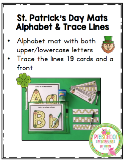 St. Patrick's Day Alphabet and Trace the Lines Mats ~ Preschool Printables