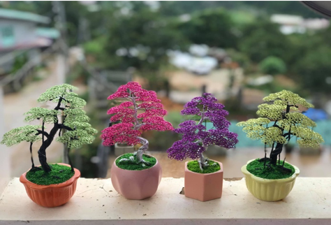 Created Bonsai Handmade By Wrapping, Cutting and Joining Colorful ...