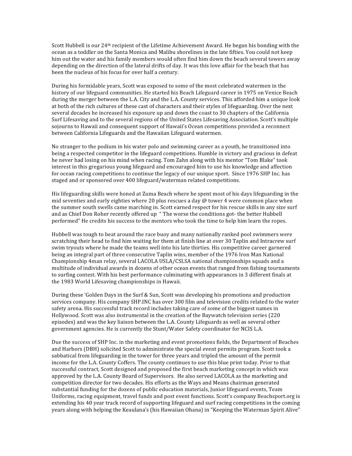 County Recurrent: Scott Hubbell - 2015 Lifetime Achievement Award