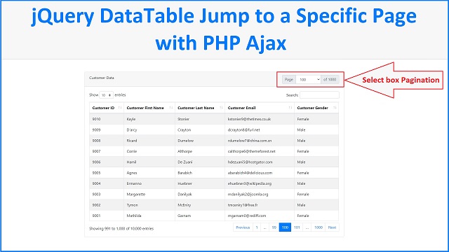 How to Add Custom Select Box pagination in jQuery DataTable with Ajax PHP | Webslesson