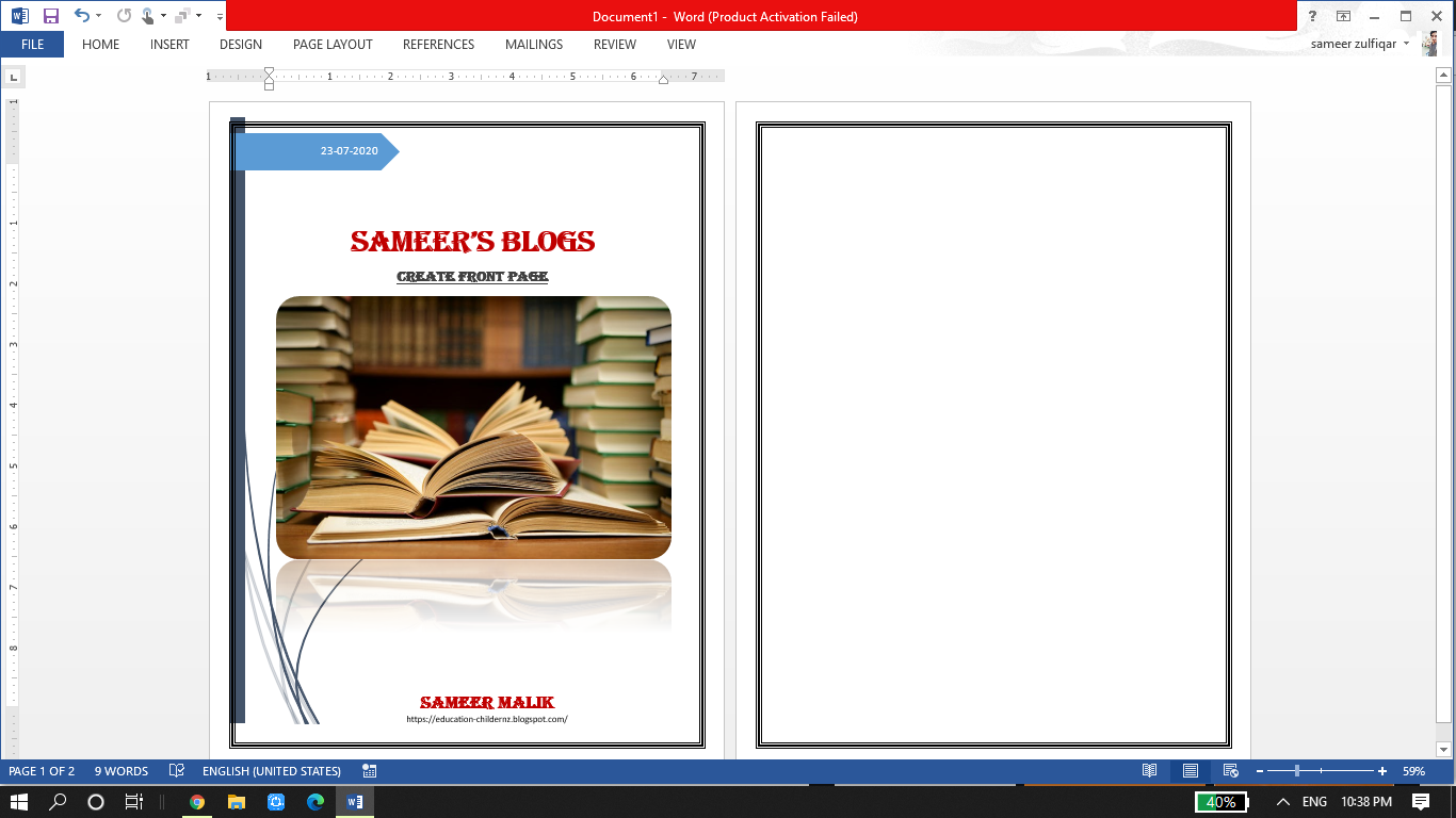 Front Page in MS Word