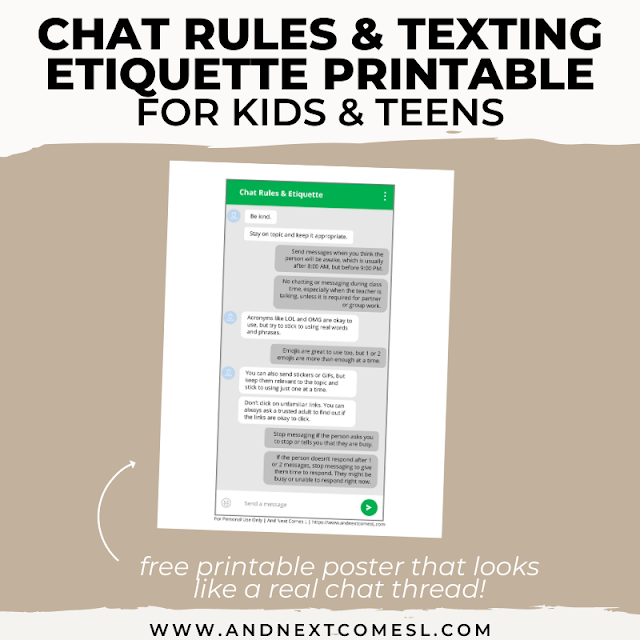 Free Printable List of Chat Rules & Texting Etiquette for Tweens ...