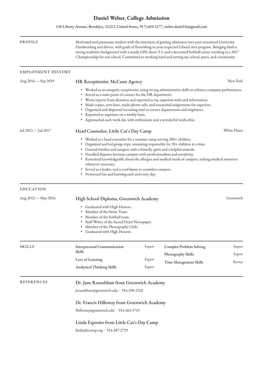 College Application Resume Format ~ Certificate Letter