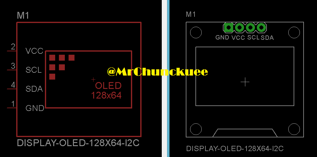 Librerías para Eagle: Pantalla OLED SSD1306 128x64 pixeles 0.96 pulgadas