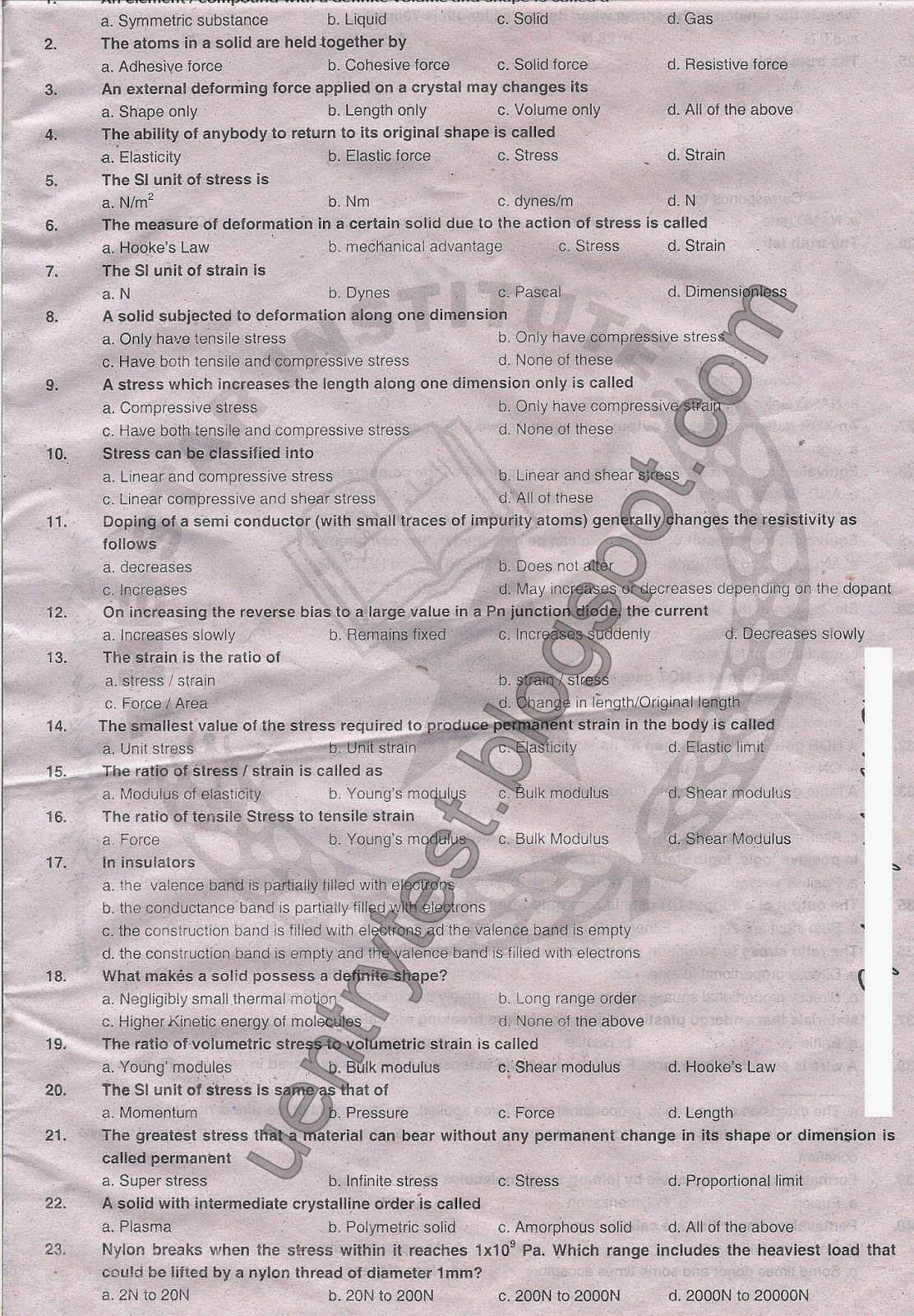 The Star Institute Entry Test Physics (Unit 6 and Unit 9) [Electronics ...