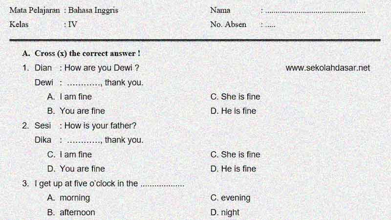 Soal Latihan Penilaian Tengah Semester 1 Bahasa Inggris Kelas 4 ... Soal Latihan Penilaian Tengah Semester 1 Bahasa Inggris Kelas 4 ...