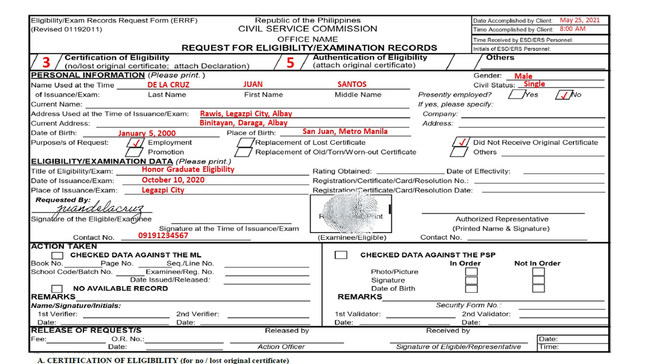 CSC RO V OnSched: Guide to Filling-out the ERRF and Declaration Form