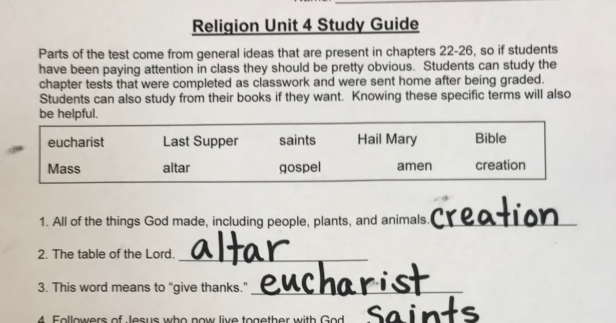 Welcome to First Grade! : Religion Unit 4 Study Guide