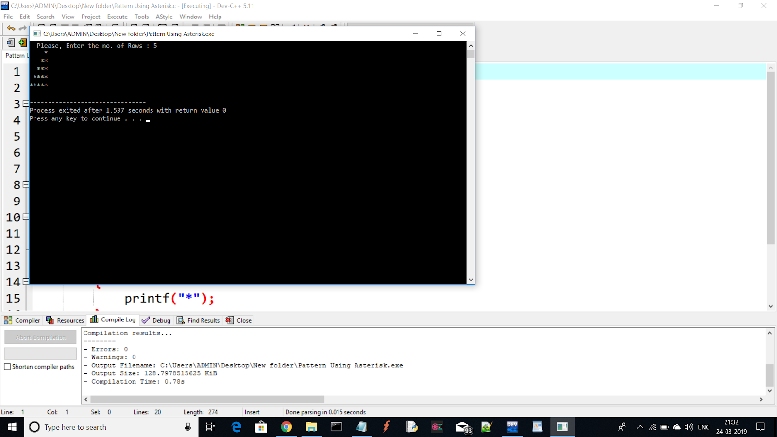 A Pattern Using Asterisk In C Language