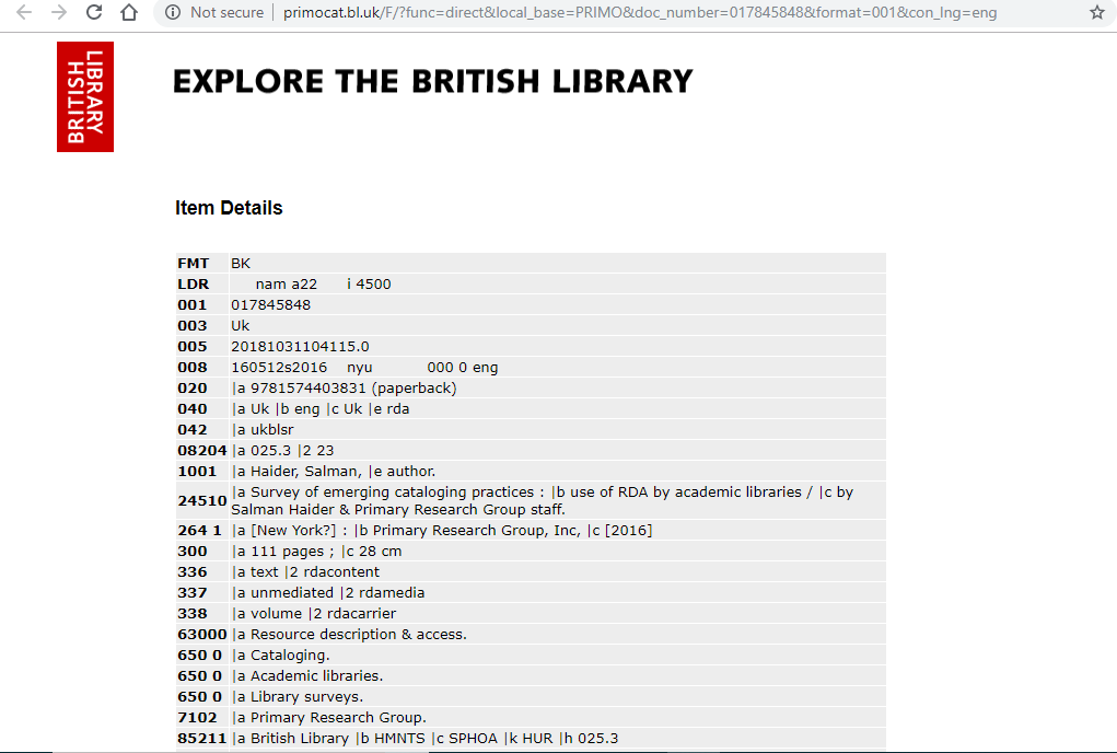 Cataloging Metadata Examples : RDA AACR2 LCSH LCC DDC MARC-21 BIBFRAME Etc.