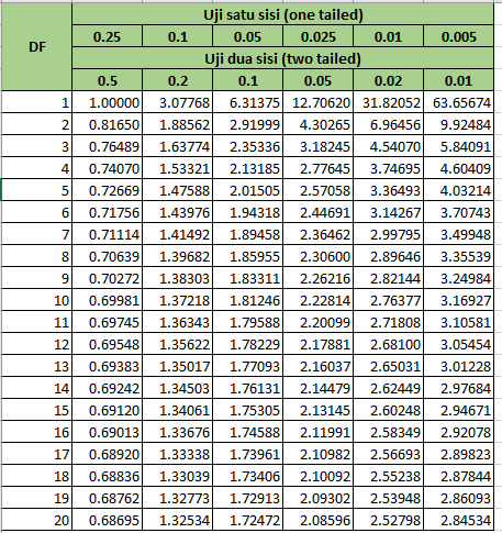 Membuat Tabel T Uji Statistik Menggunakan Microsoft Excel - AGUNG TUTORIAL