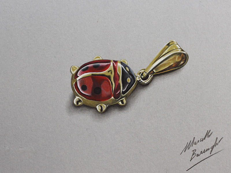 Drawing a Gold and red Lady Bug pendant - Marcello Barenghi