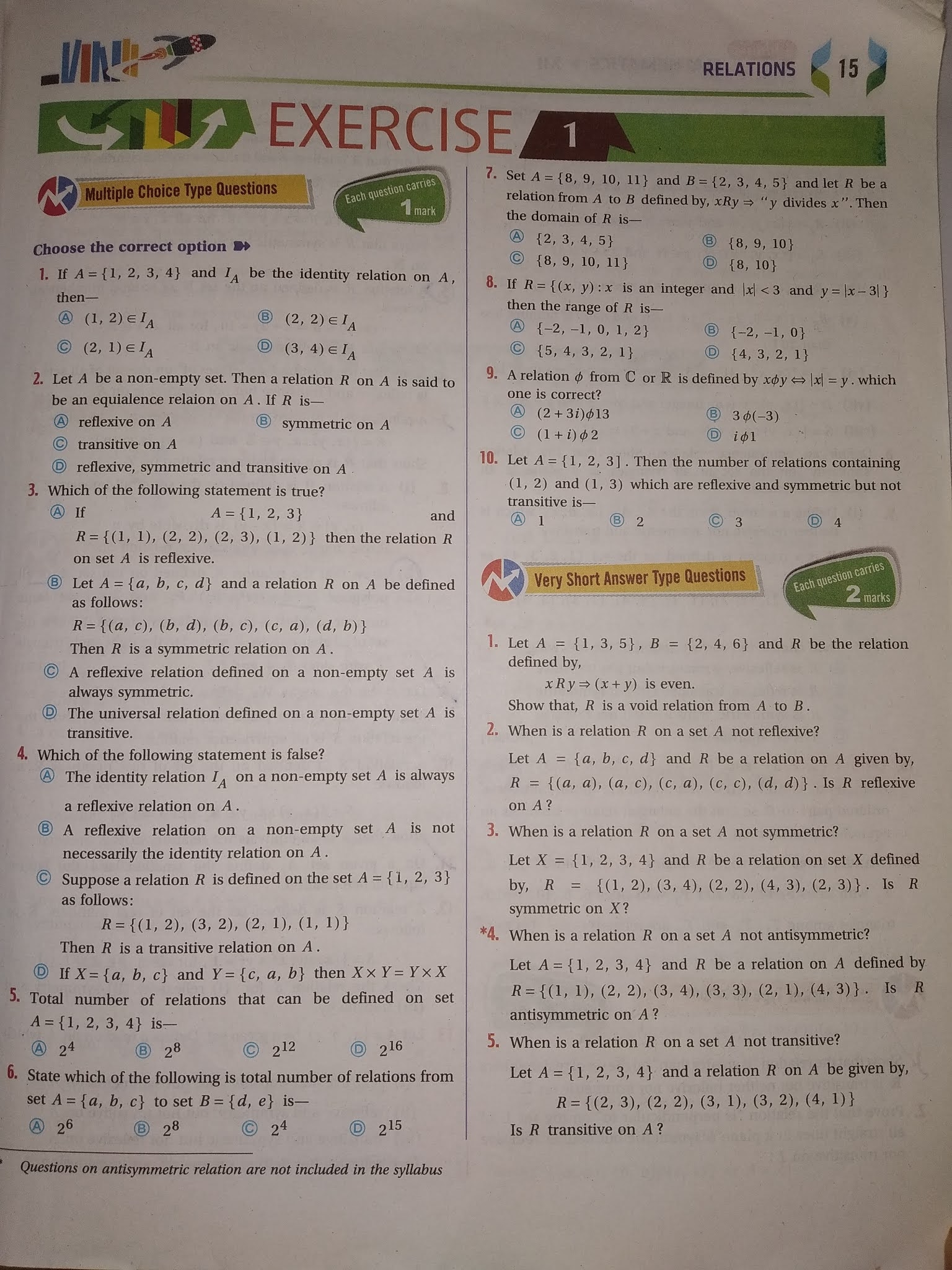 Class 12 Sn Dey Maths Book Free Pdf Download Of Excercise Of Relations Mapping Or Functions