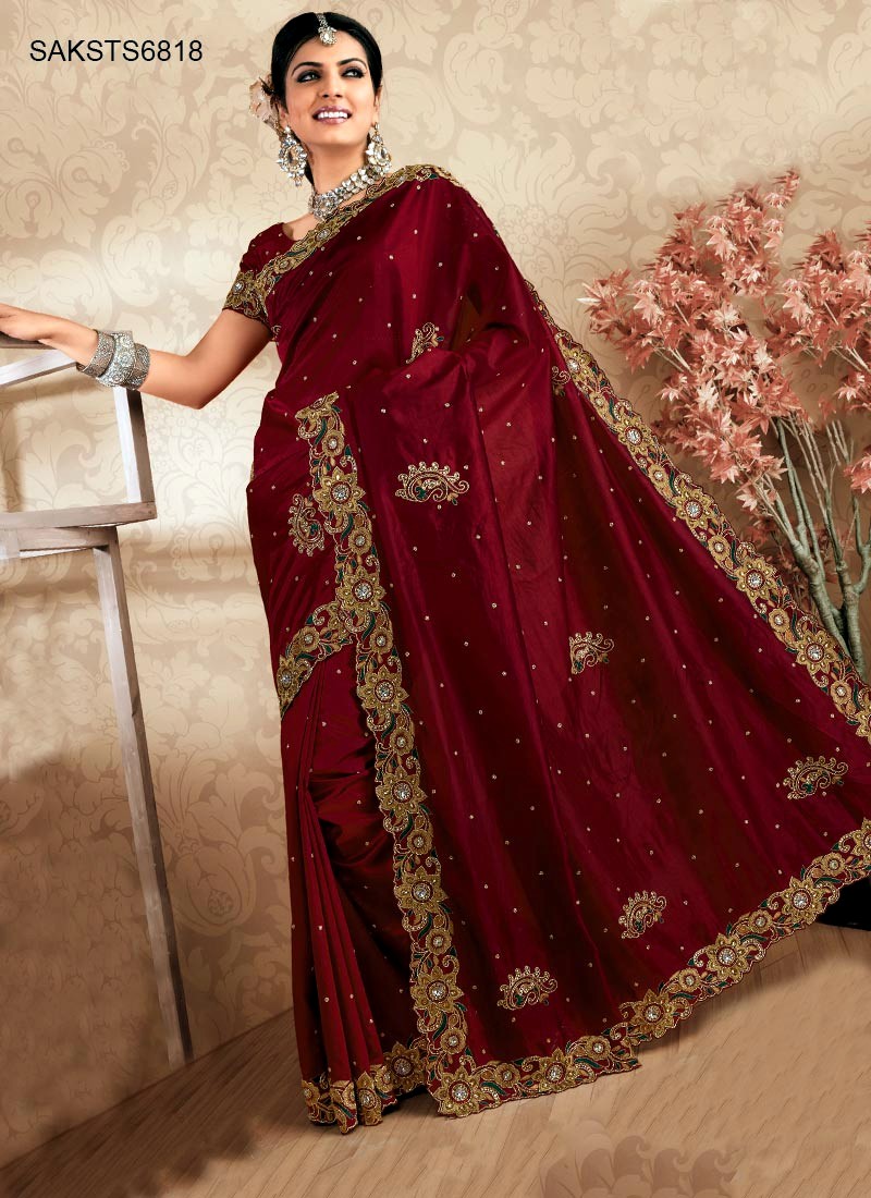 Indian Traditional Red Saree Collection 2013 | Maroon Traditional Saree ...