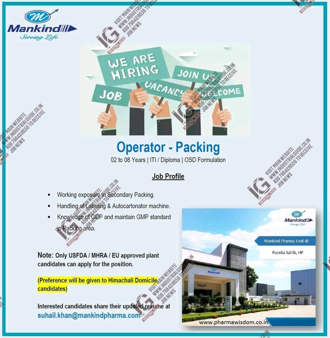 Mankind Pharma jobs for Production Packing Formulation Apply now